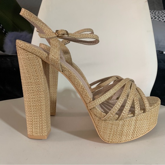 Shoes | Platform Straw Espadrille Chunky Heel Ankle Strap | Poshmark